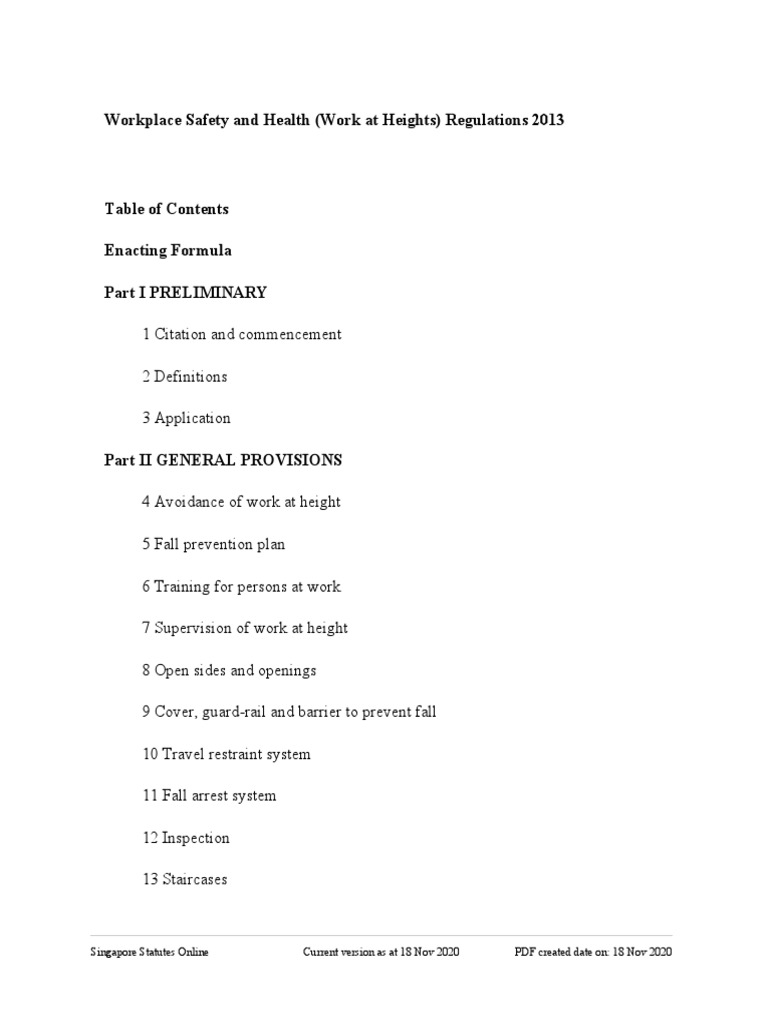 Workplace Safety and Health (Work at Heights) Regu | PDF | Occupational ...