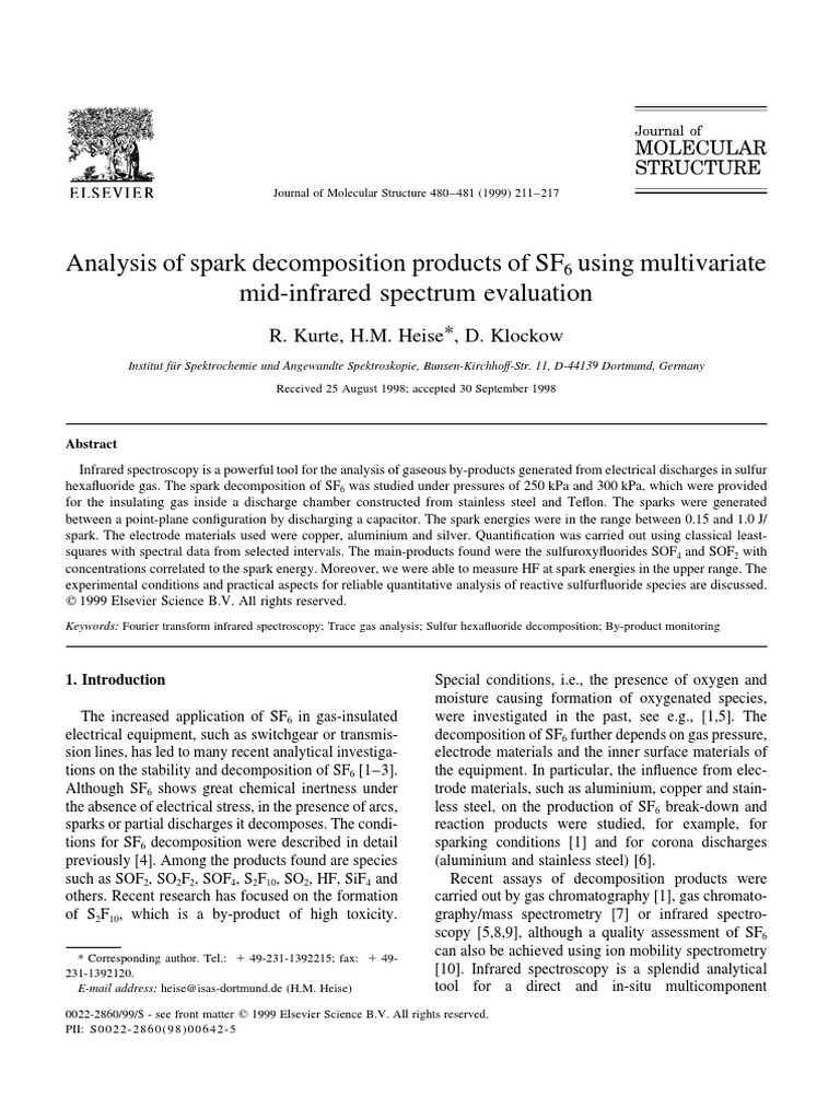 Analysis of Spark Decomposition Products of Sf6 Using Multivariate ...