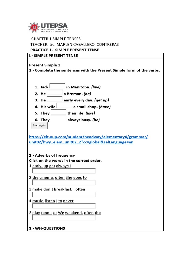 Simple Tenses Present - Past - Future | PDF | Grammatical Tense ...