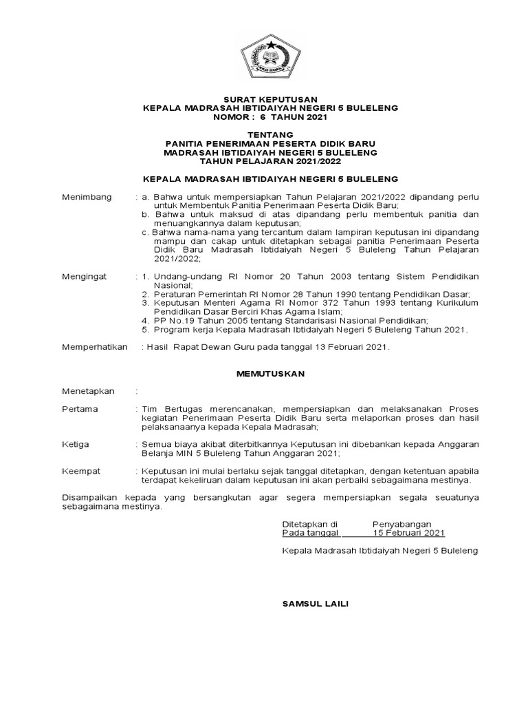 SK Panitia PPDB 2021-2022.docx | PDF