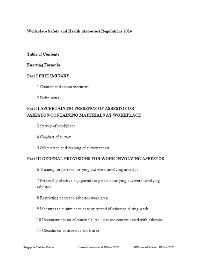 Workplace Safety and Health (Asbestos) Regulations | PDF | Asbestos | Waste