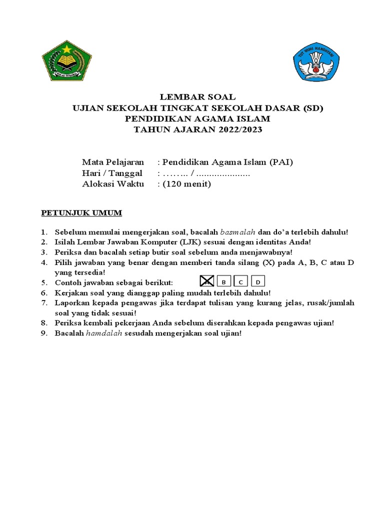 Soal Ujian Sekolah TP 2022-2023 | PDF