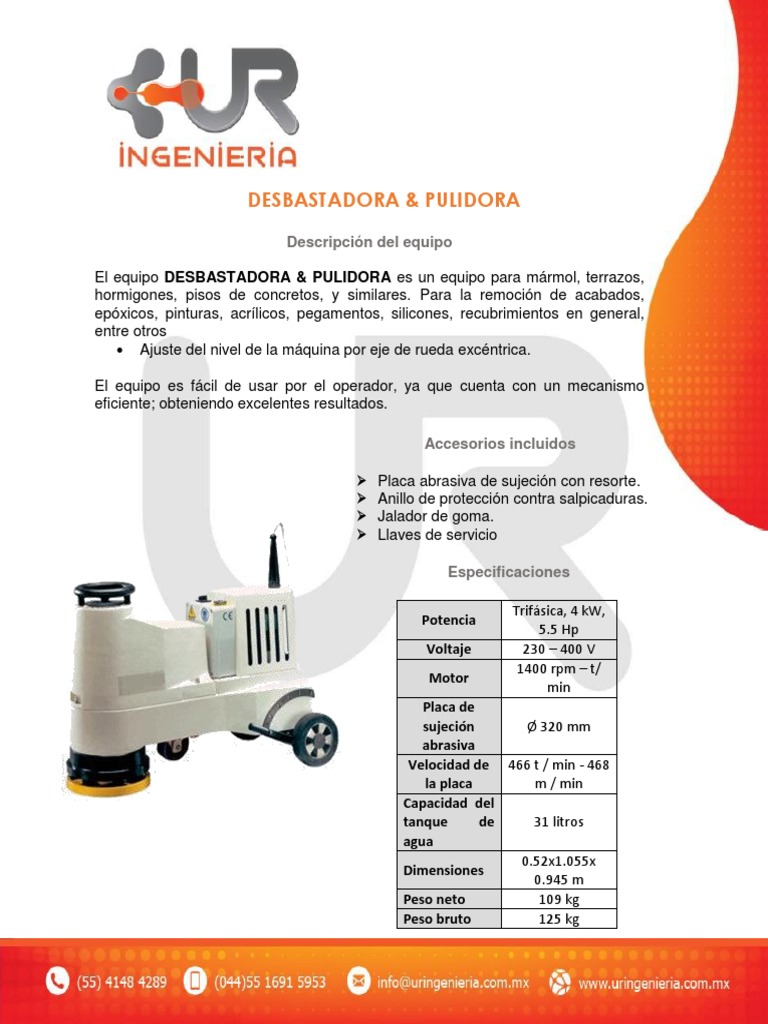 Desbastadora & Pulidora | PDF | Hormigón | Bienes manufacturados