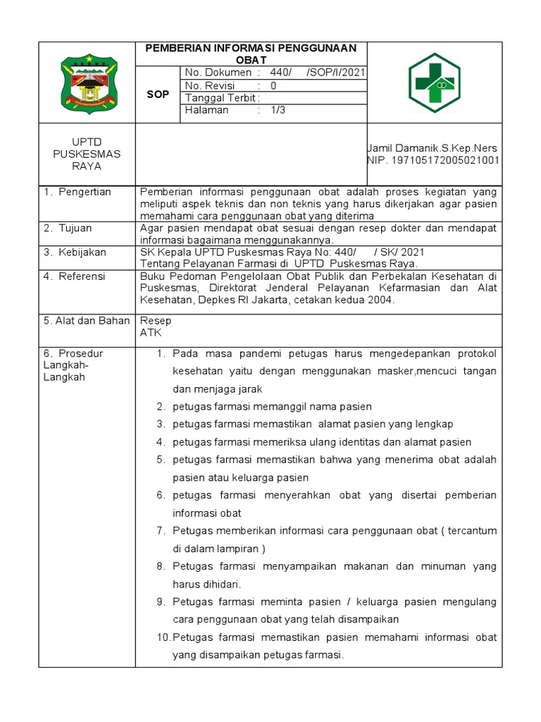3.10.1.5 SOP Pemberian Informasi Penggunaan Obat (R) | PDF