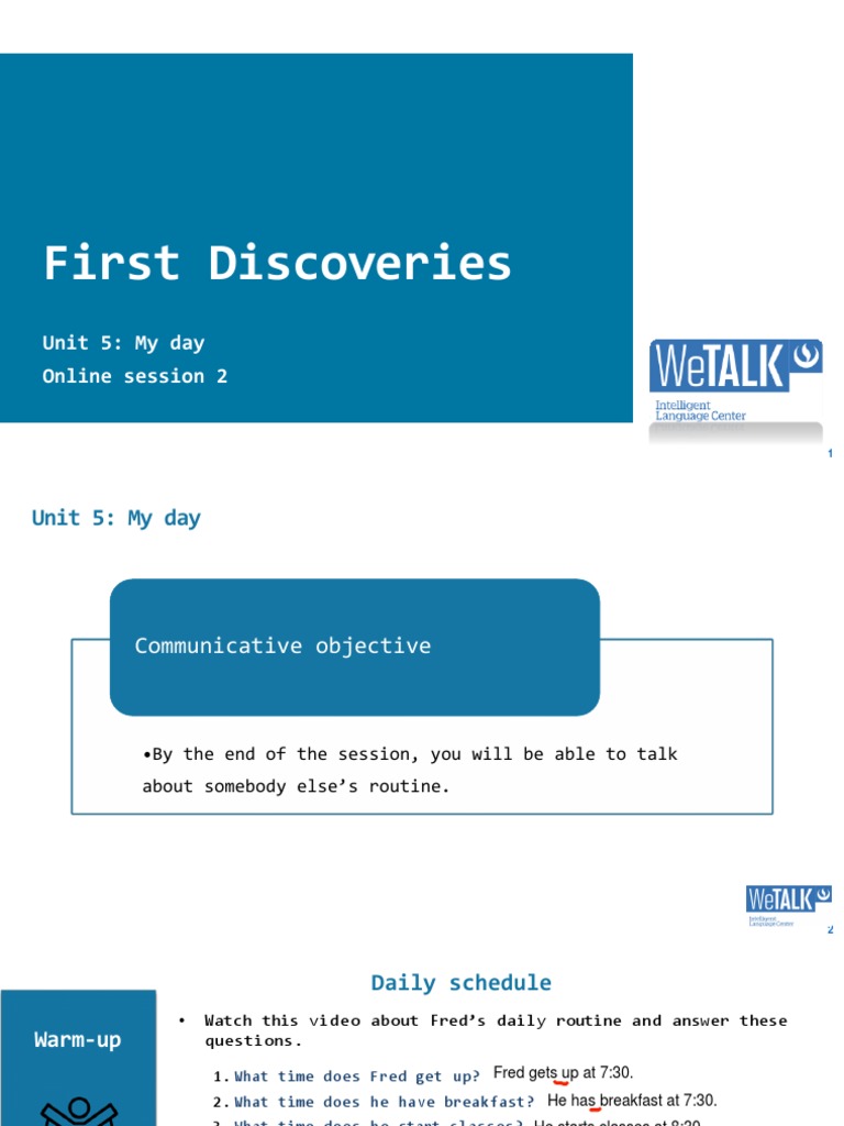 First Discoveries: Unit 5: My Day Online Session 2 | PDF