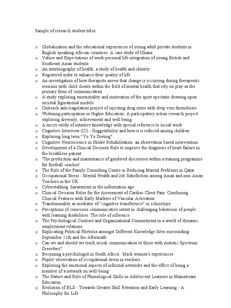 Sample Research Student Titles | PDF | Self-Improvement