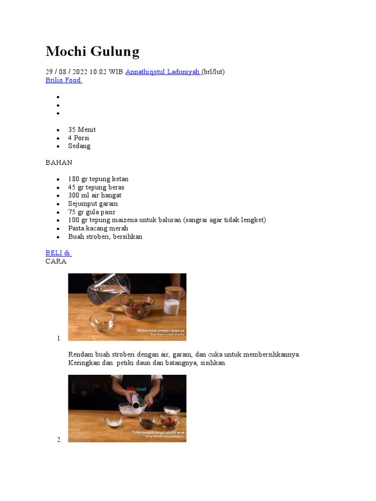 Resep Mochi Gulung Stroberi Enak | PDF | Memasak, Makanan, & Anggur ...