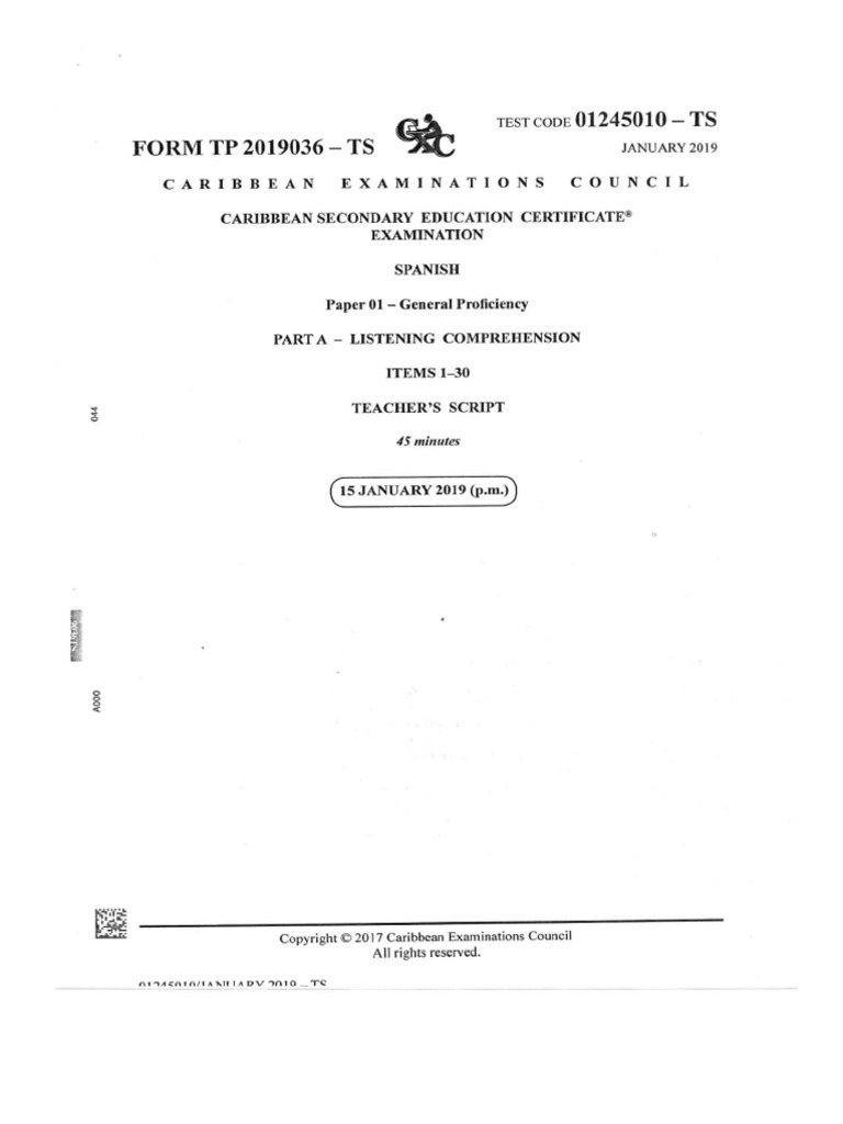 CSEC 2019 January Paper 1 Amd Paper 2 | PDF