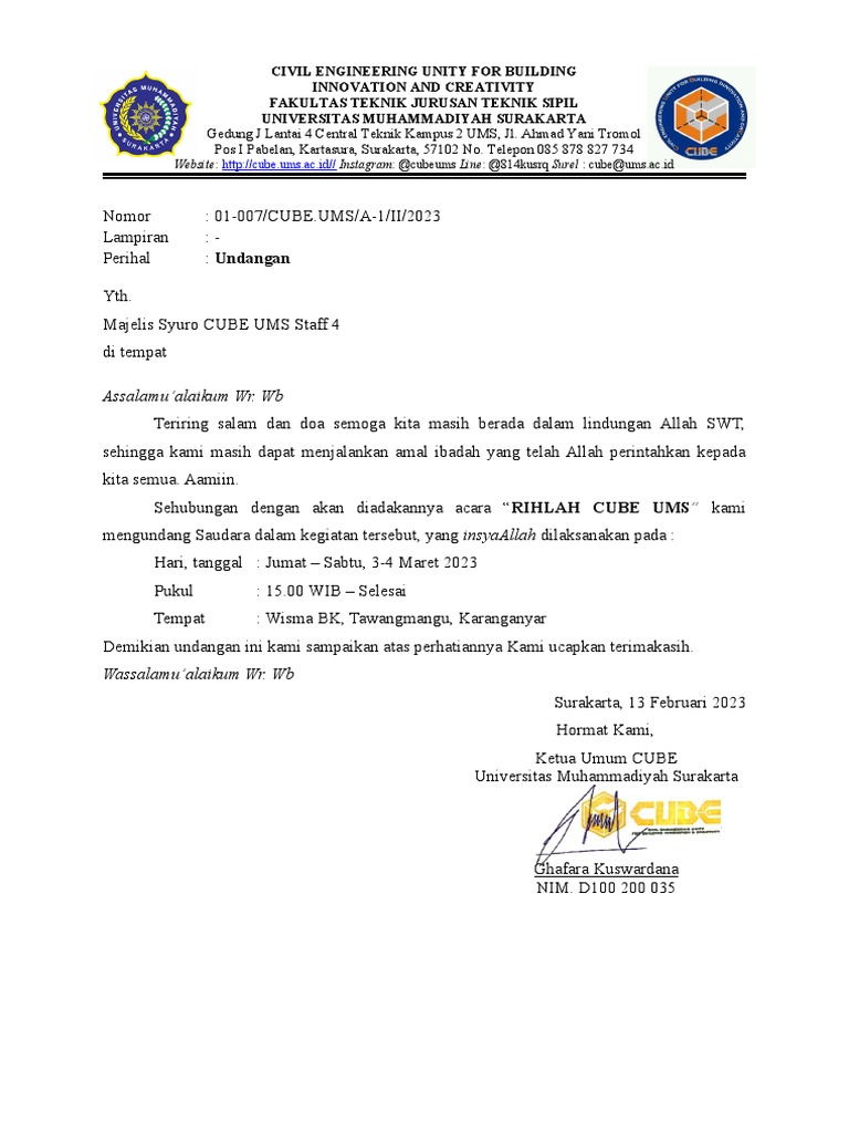Undangan Rihlah CUBE UMS 2023 | PDF