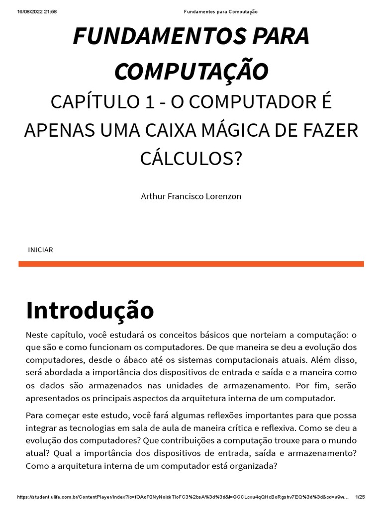 Fundamentos da Computação e Arquitetura | PDF | Memória de acesso ...