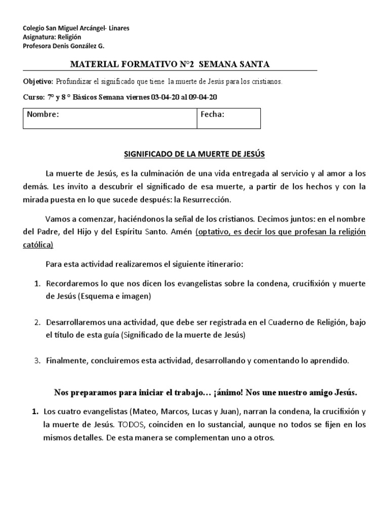 7° y 8° Guía 2 Profundizar Sobre La Muerte de Jesús | PDF | Jesús ...