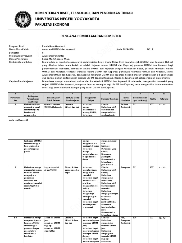 Rps Akuntansi Umkm Dan Koperasi | PDF