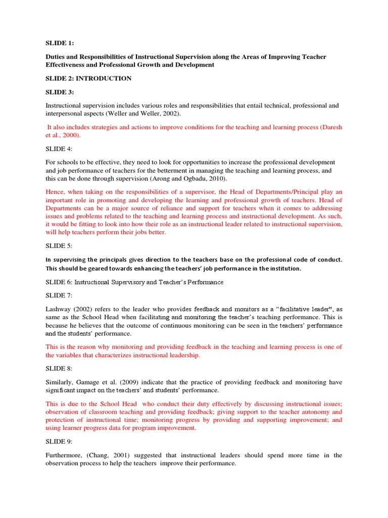 Script SUPERVISION Report | PDF | Teachers | Learning