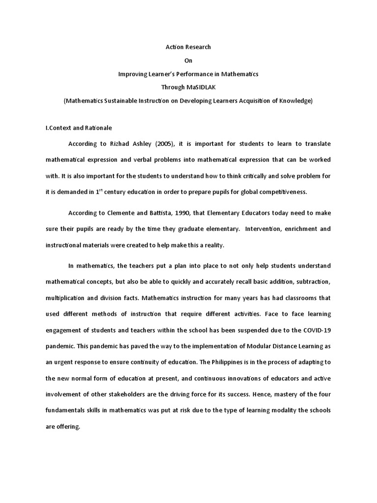 Action Research | PDF | Learning | Mathematics