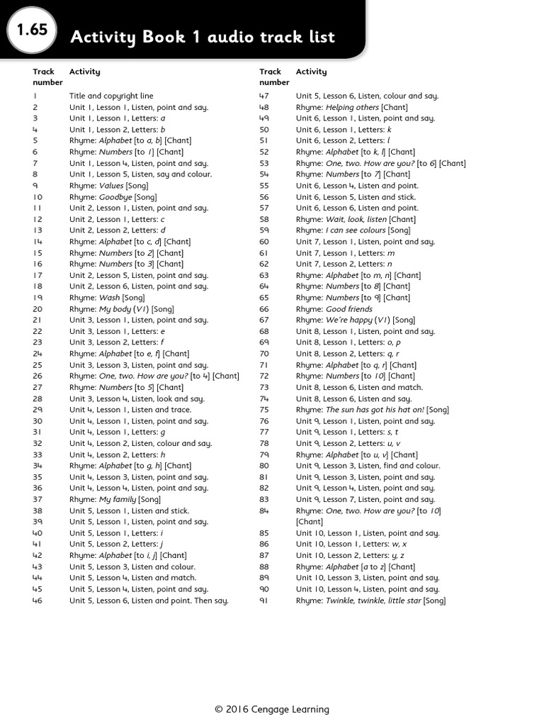 1.65 Activity Book Track List | PDF | Writing