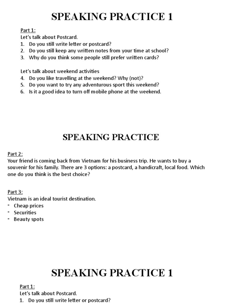 Speaking Practice 3 | PDF | Postcard | Lifelong Learning