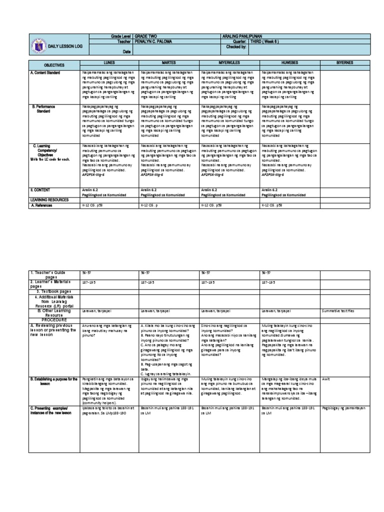 Araling Panlipunan 2 Quarter 3 Week 6 DLL | PDF