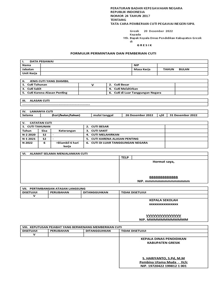 Format Cuti Tahunan | PDF