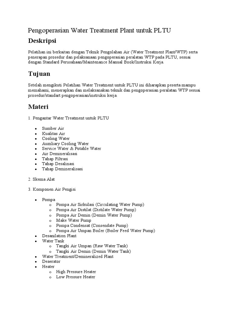 Pengoperasian Water Treatment Plant | PDF