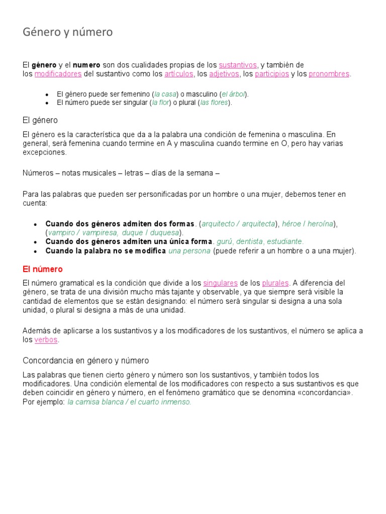 Género y Número | PDF | Numero Gramatical | Género gramatical