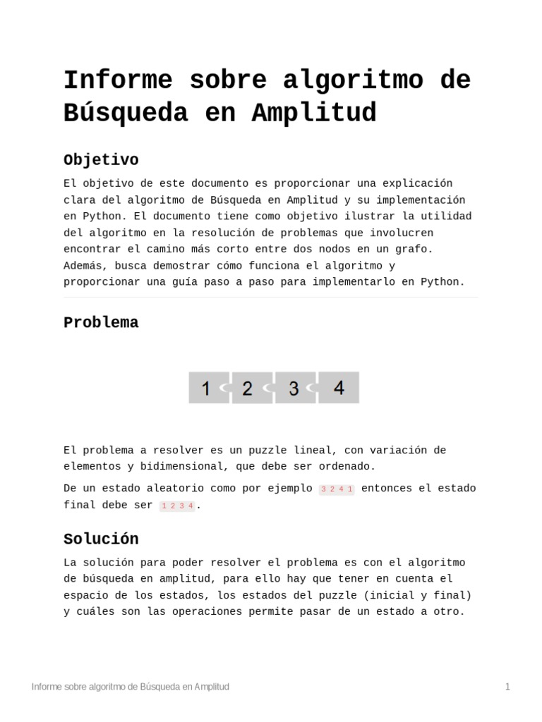 Informe Sobre Algoritmo de Bsqueda en Amplitud | PDF | Python (lenguaje ...