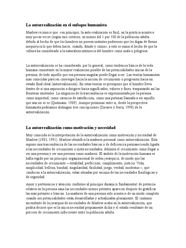 La autorrealización según Maslow | PDF | Sicología | Conceptos psicologicos