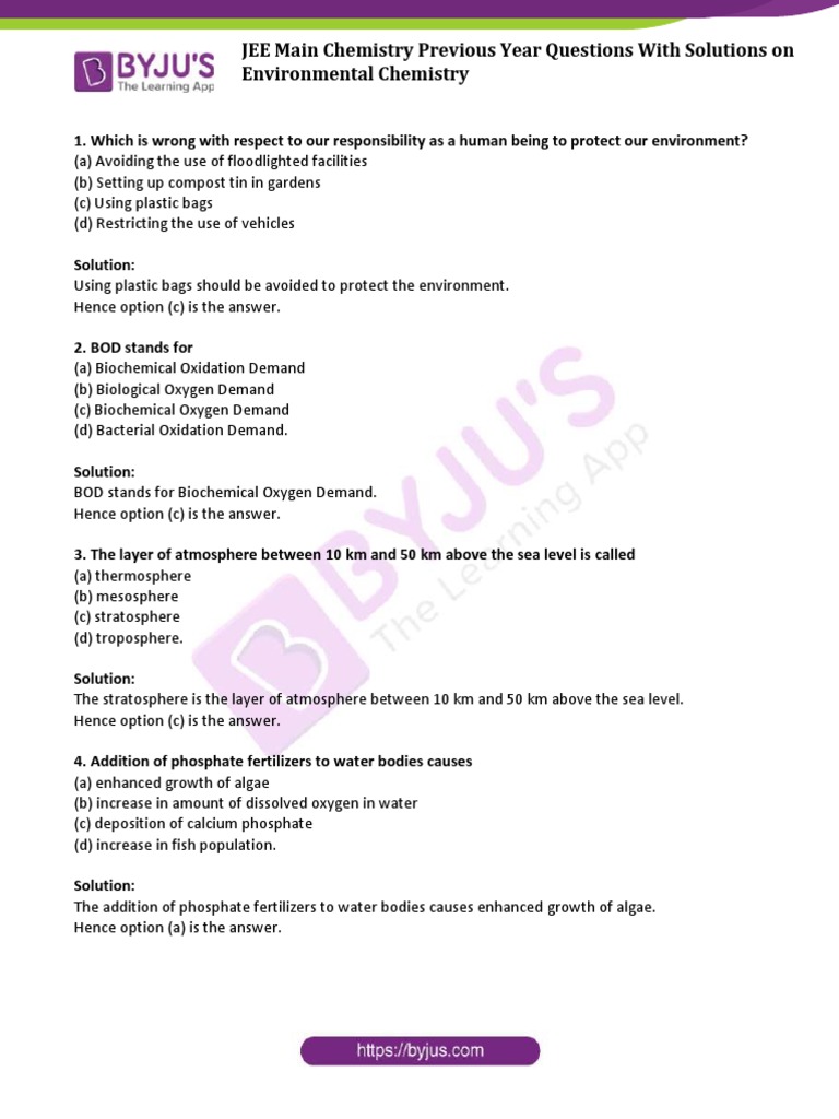 JEE Main Chemistry Previous Year Questions With Solutions On ...