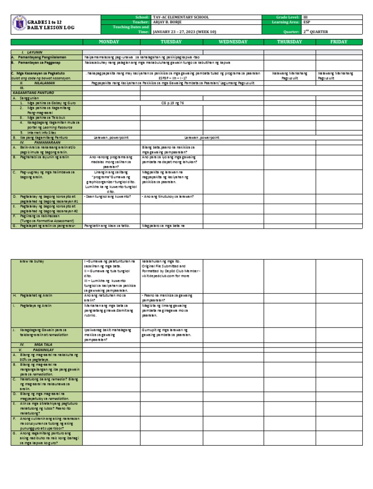 DLL - Esp 3 - Q2 - W10 | PDF