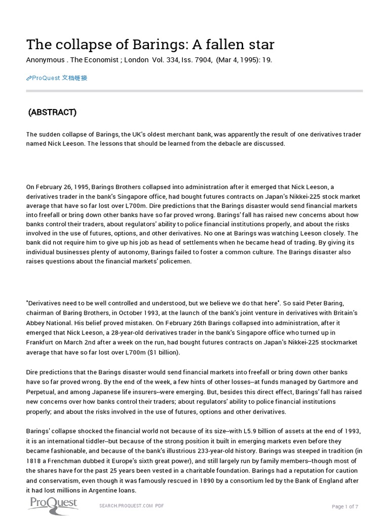 article - the collapse of Barings | PDF | Arbitrage | Futures Contract