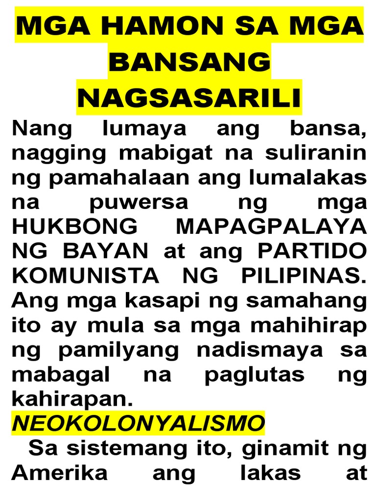 MGA HAMON SA MGA BANSANG NAGSASARILI.docx | PDF