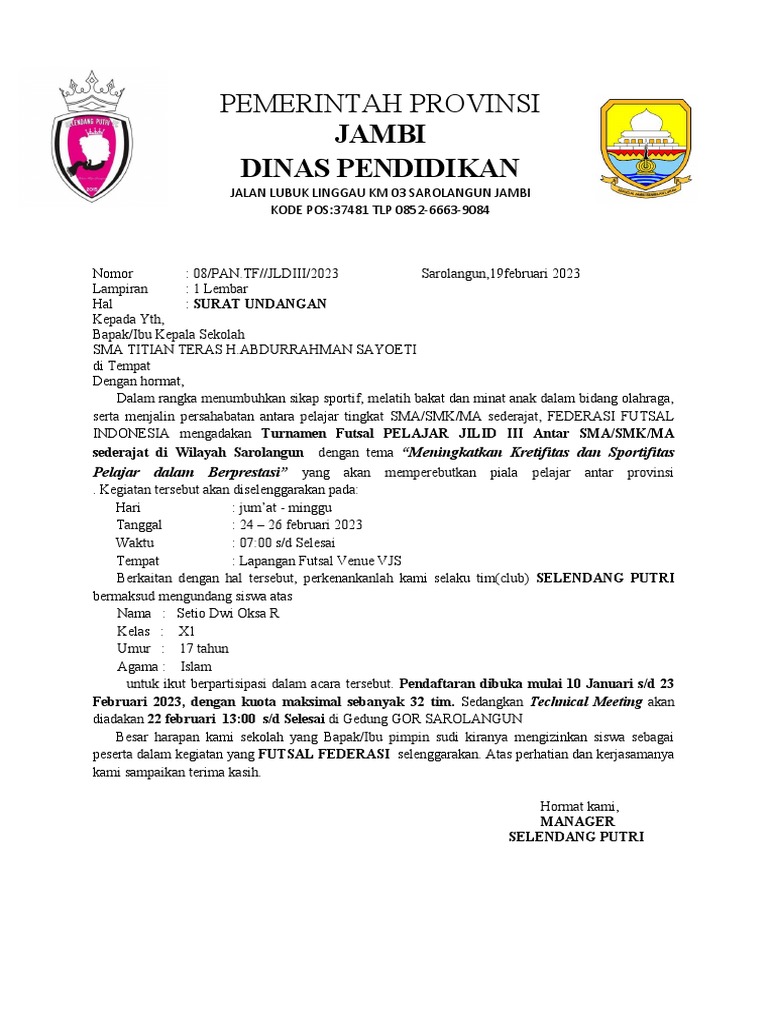 Contoh Surat Undangan Kompetisi Futsal 2 | PDF | Olahraga & Rekreasi