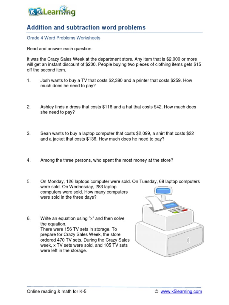 Grade 4 Word Problems Mixed Addition Subtraction C | PDF | Games ...