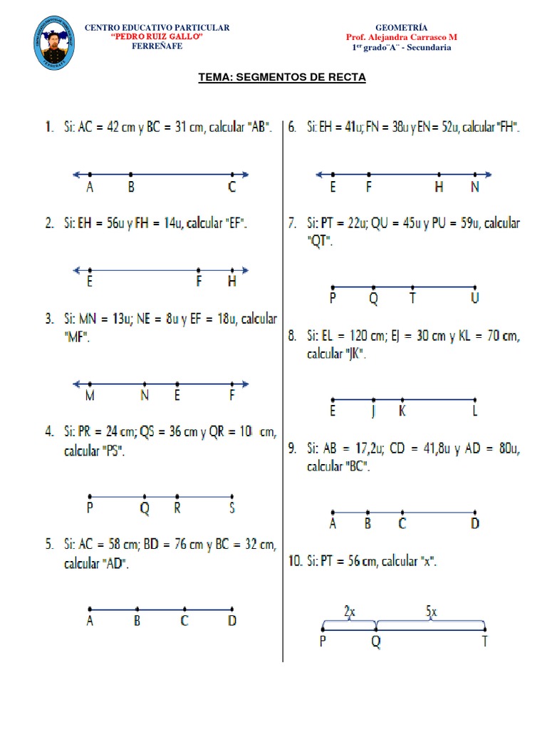 Tema: Segmentos de Recta: "Pedro Ruiz Gallo" | PDF