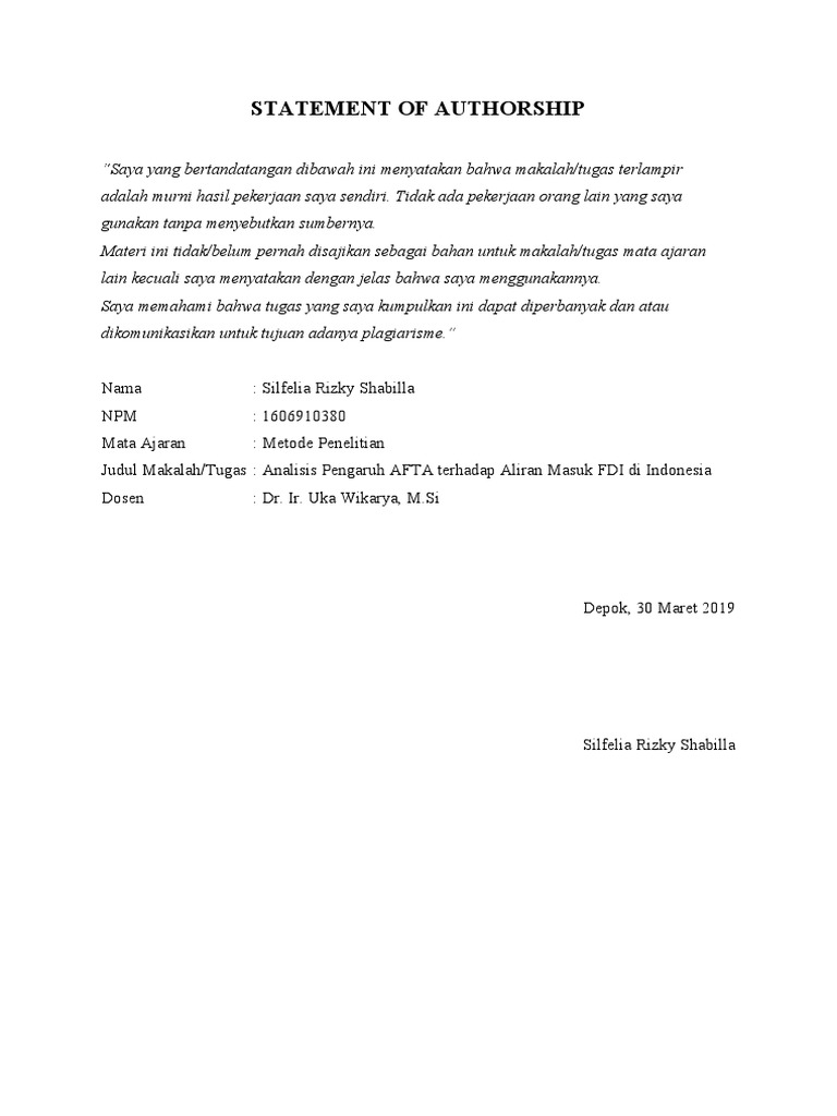 Statement of Authorship | PDF