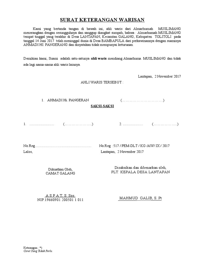 Surat Keterangan Warisan | PDF