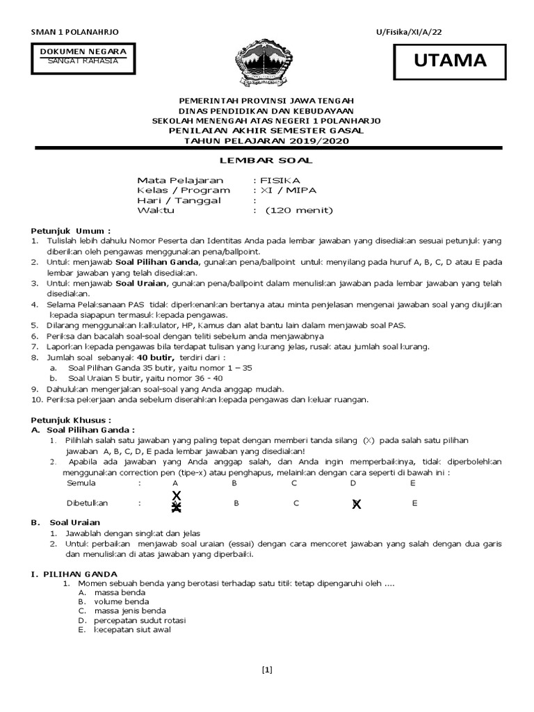 Soal PAS Fisika Kelas XI MIPA | PDF | Sains & Matematika