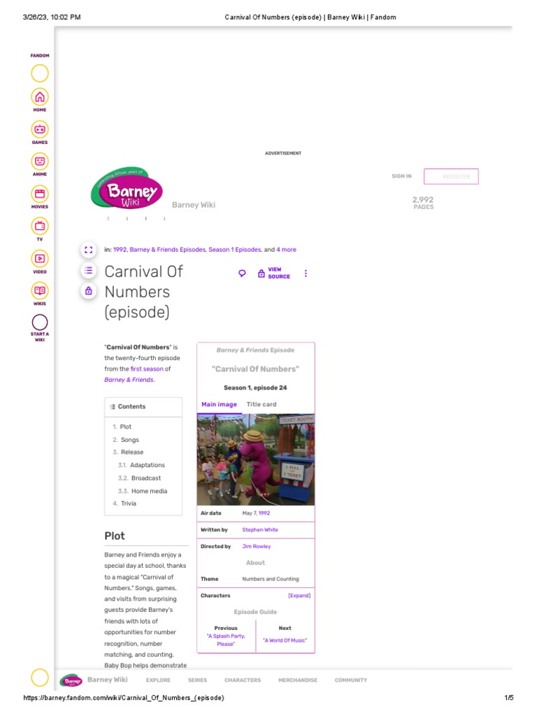 Carnival of Numbers (Episode) - Barney Wiki - Fandom | PDF | Fandom