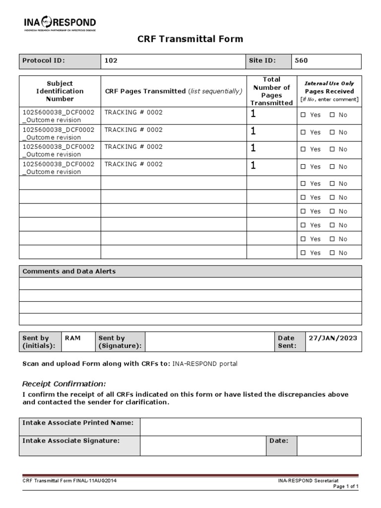 CRF Transmittal Form: (If No, Enter Comment) | PDF | Computing ...