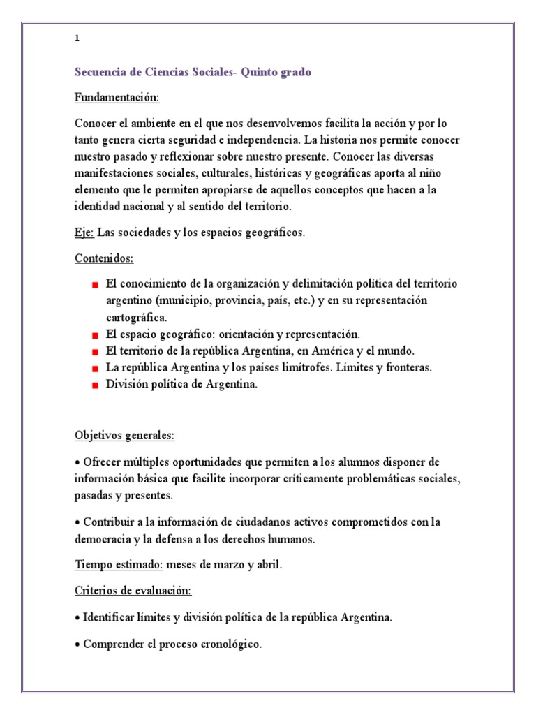 Secuencia de Ciencias Sociales Quinto Grado | PDF