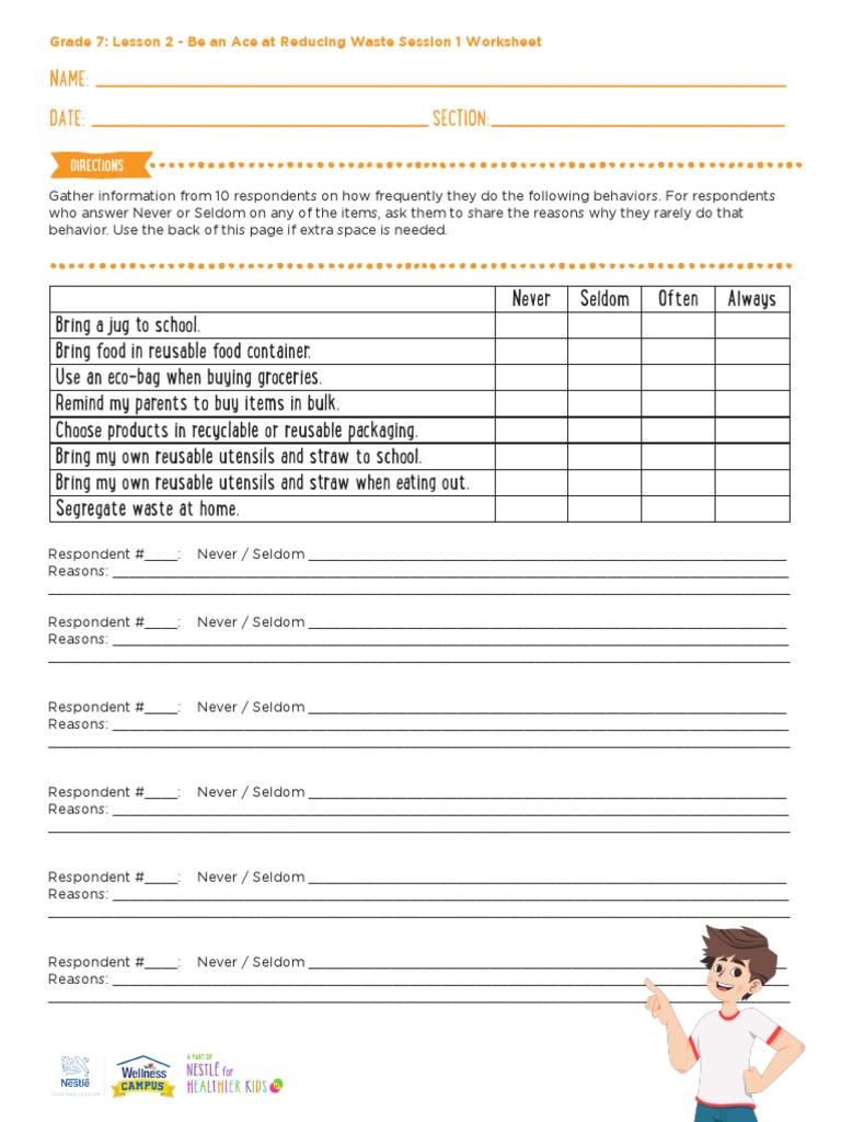 Grade 7 Waste Reduction Worksheet | PDF | Reuse | Economy And The ...