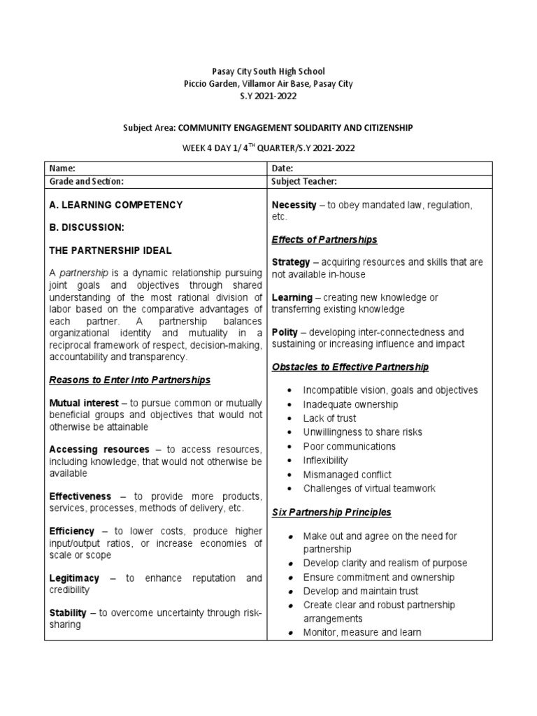 Worksheet Cesc Week 4 Q4 | PDF | Needs Assessment | Community