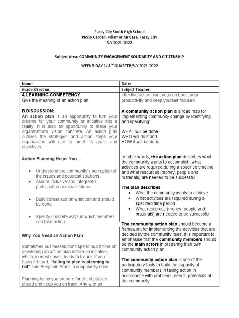 Worksheet Cesc Week 5 Q4 | PDF | Goal | Evaluation