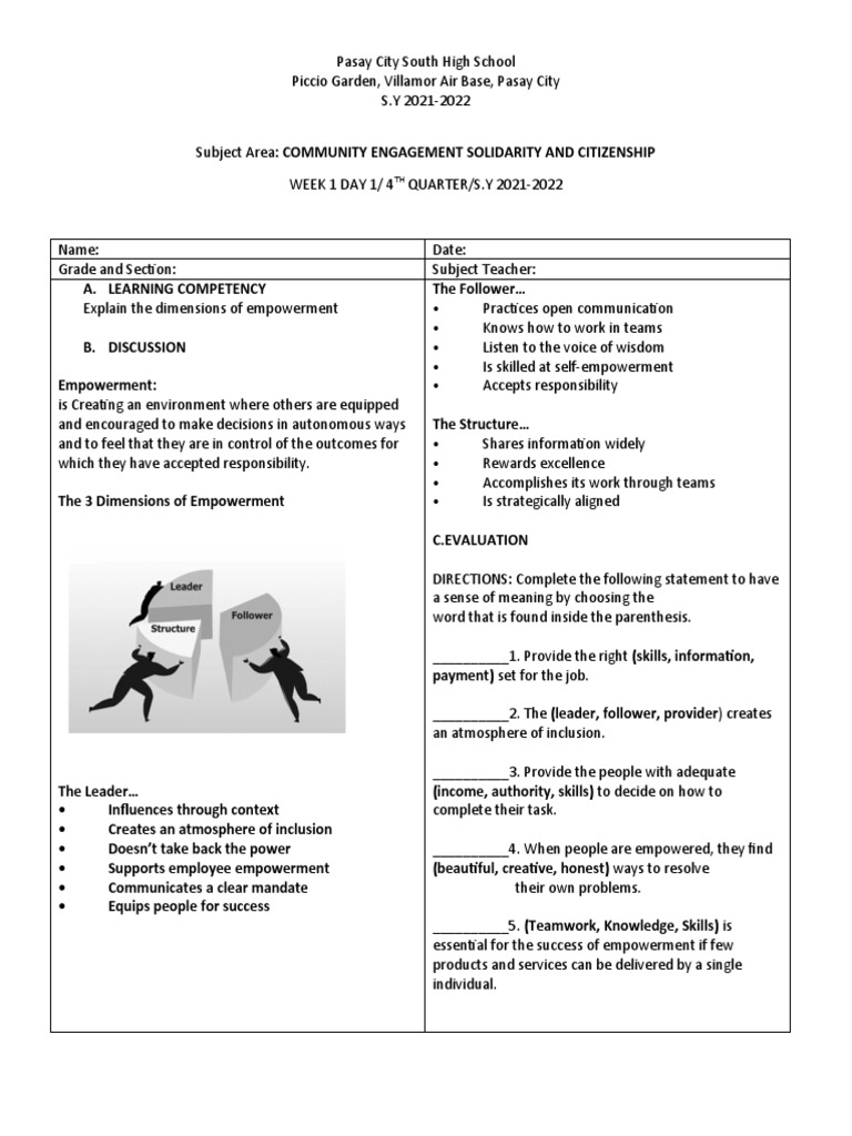 Worksheet Cesc Week 1 Q4 | PDF | Social Equality | Empowerment