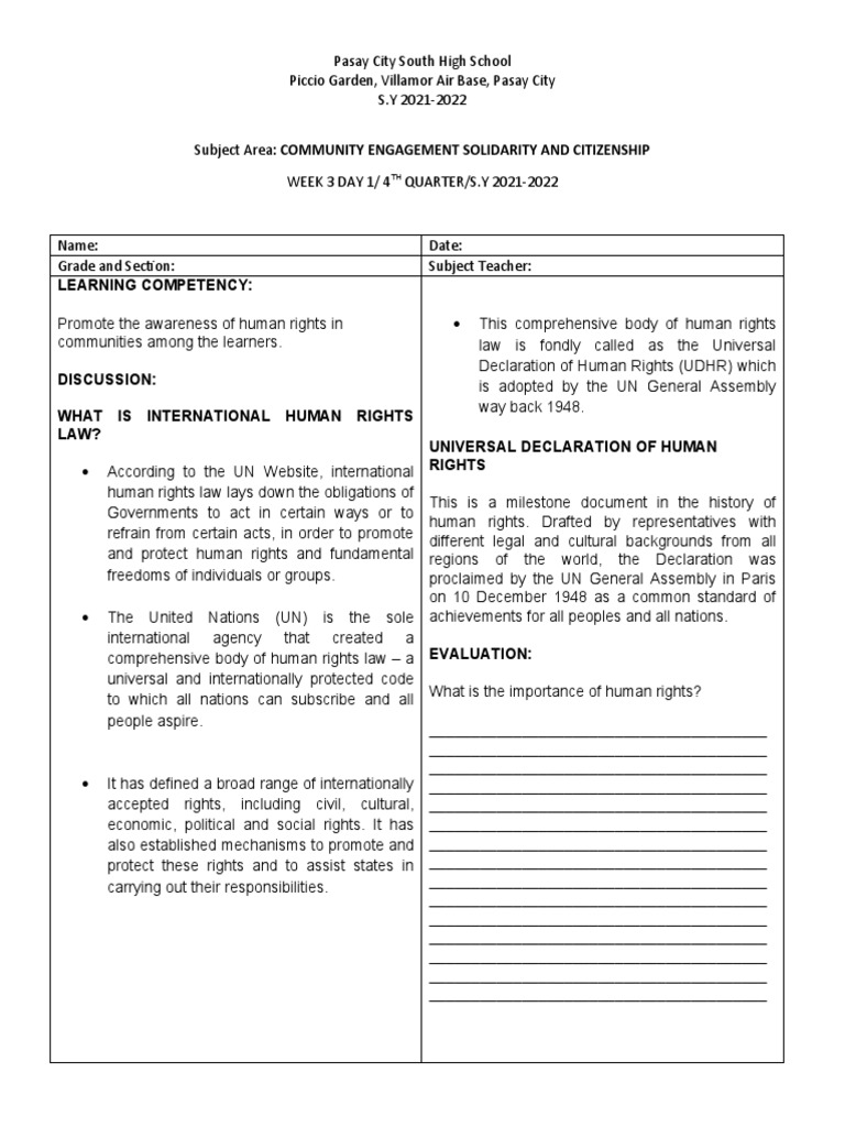 Worksheet Cesc Week 3 Q4 | PDF | Human Rights | Empowerment