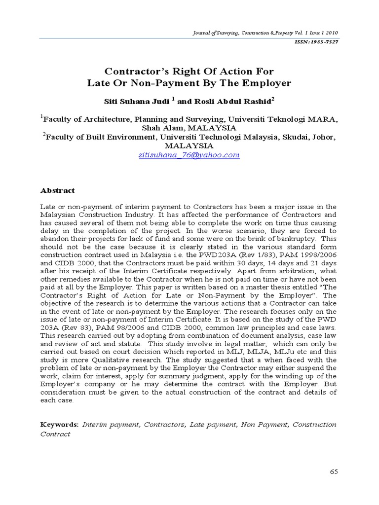 Contractor's Right of Action For Late or Non-Payment by The Employer ...