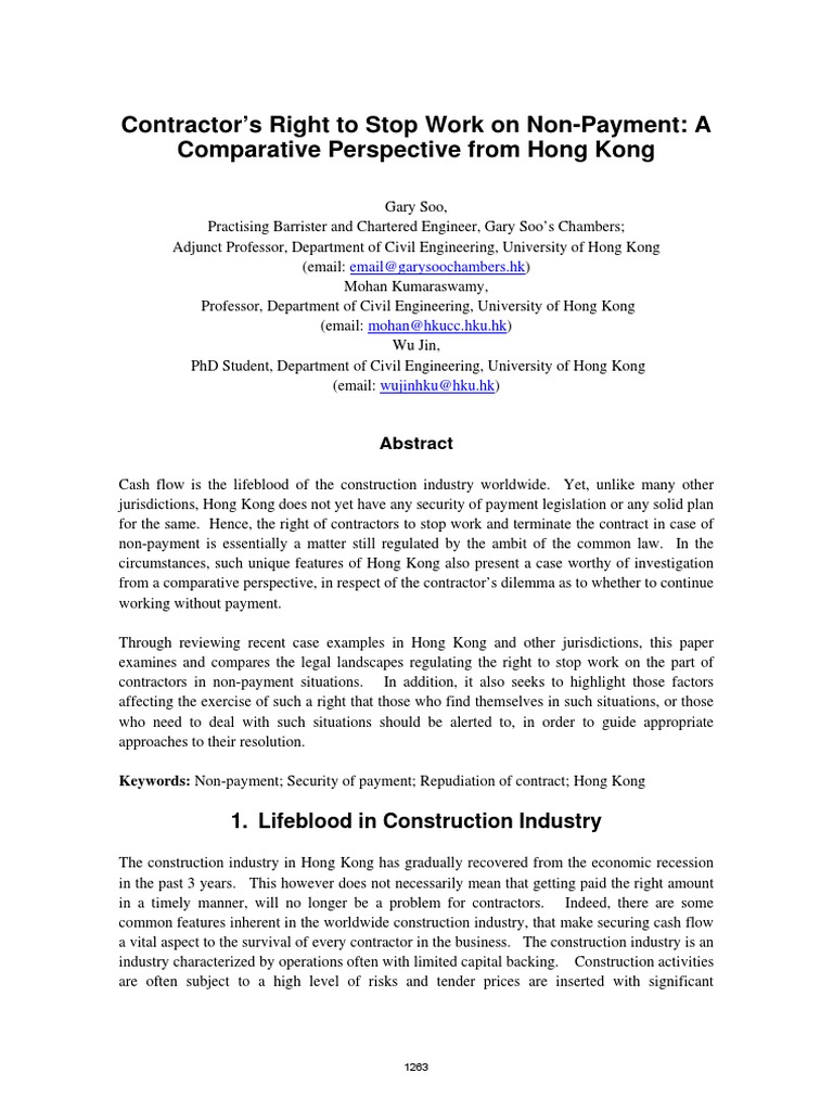 Contractor's Right To Stop Work On Non-Payment | PDF | Breach Of ...
