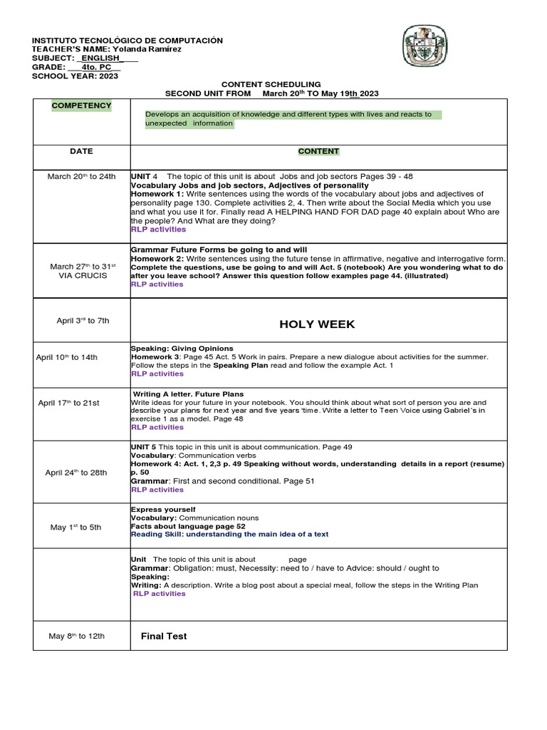 4th PC Chronogram II PDF | PDF | Vocabulary | Communication