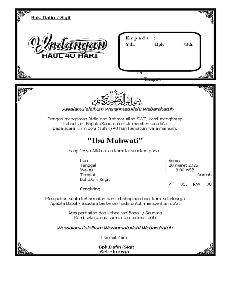 Undangan Tahlil 40 Hari | PDF