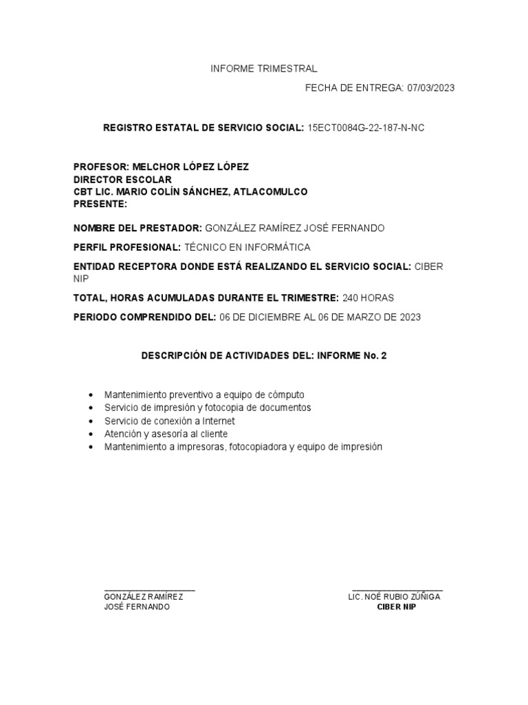 2do INFORME TRIMESTRAL | PDF