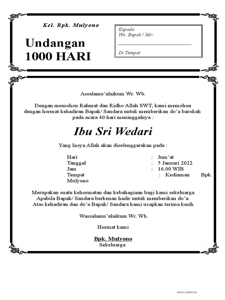 Undangan Tahlil 1000 Hari | PDF